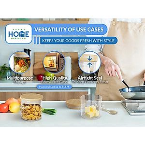 Home Warehouse - Borosilicate Glass Jar Storage with Bamboo Lid and Spoon | Easy to Clean | Premium Kitchen Organization Solutions | 500ml | 17 oz