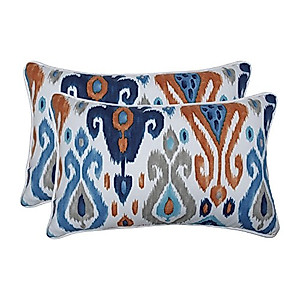 Pillow Perfect 620206 Outdoor/Indoor Paso Azure Lumbar Pillows, 11.5" x 18.5", Blue, 2 Pack