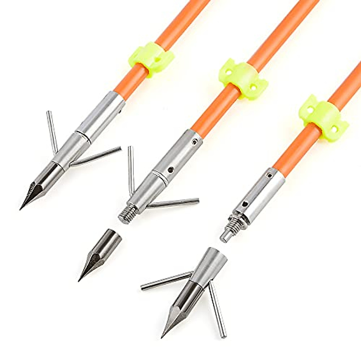 AMEYXGS 6/12pcs Archery Fiberglass Bowfishing Arrow Bow Fishing Arrows with Broadheads and Safty Slides for Compound and Bow Recurve Bow Fishing Hunting (6 PCS)
