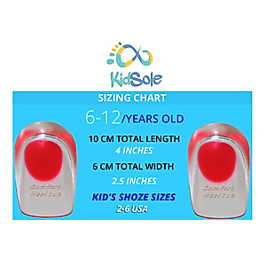 2 Pack - KidSole Shock Absorbing Lightweight Gel Heel Cups for Kid's with Sensitive Heels, Heel Spurs, Plantar Fasciitis, or Ankle Pain (Pink) (Red) (Pink Kids Size 2-6) (Pink Kids Size 2-6)