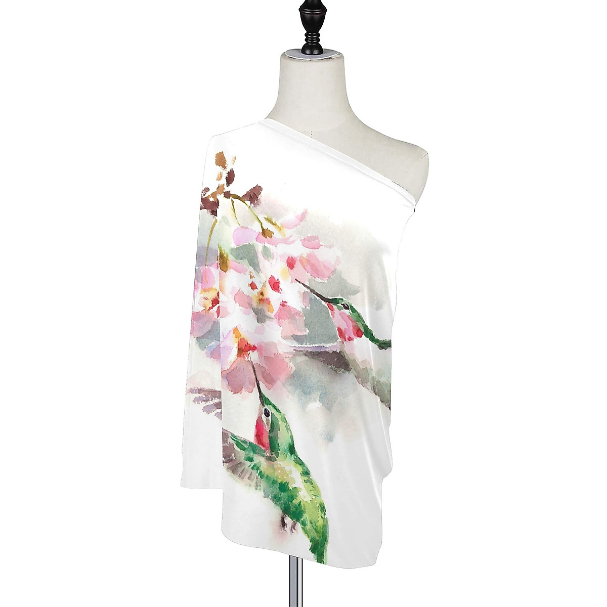 YYZZH Watercolor Bird Hummingbird Cherry Blossom Flower Stretchy Baby Car Seat Cover Infant Canopy Nursing Covers Breastfeeding Cover Breathable Windproof Winter Scarf for Boys Girls