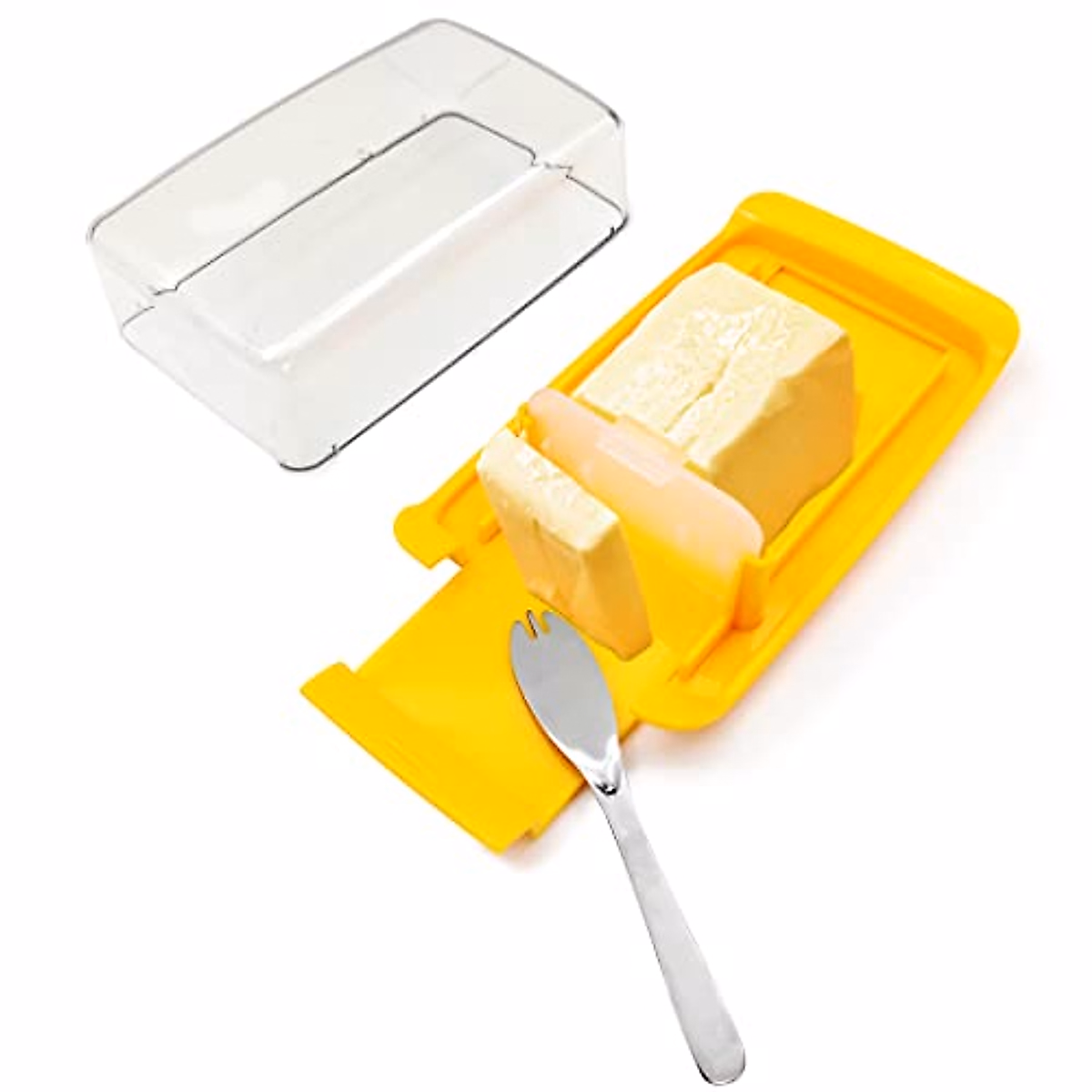 izoi-Plastic Butter Dish with Lid for Countertop and Refrigerator - Butter Keeper, Holder, Tray, Container and Storage Set with Flip-Top, Wide, Small, Covered Design, Food Safe, Dishwasher Safe