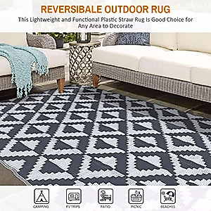 Outdoor Rugs for Patio Clearance - 5'x8' Waterproof Reversible Indoor Outdoor Rug Carpet, Portable Plastic Straw Rug for RV Camping, Picnic, Beach, Porch, Deck(Rug002#,Gray)
