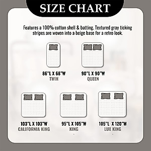 Piper Classics Market Place Gray Queen Quilt, 100% Cotton with Gray Ticking, Hand Quilted Grain Sack Bed Spread Bedding for Boho, Shabby Chic and Rustic Farmhouse Decor (90”x90”) …