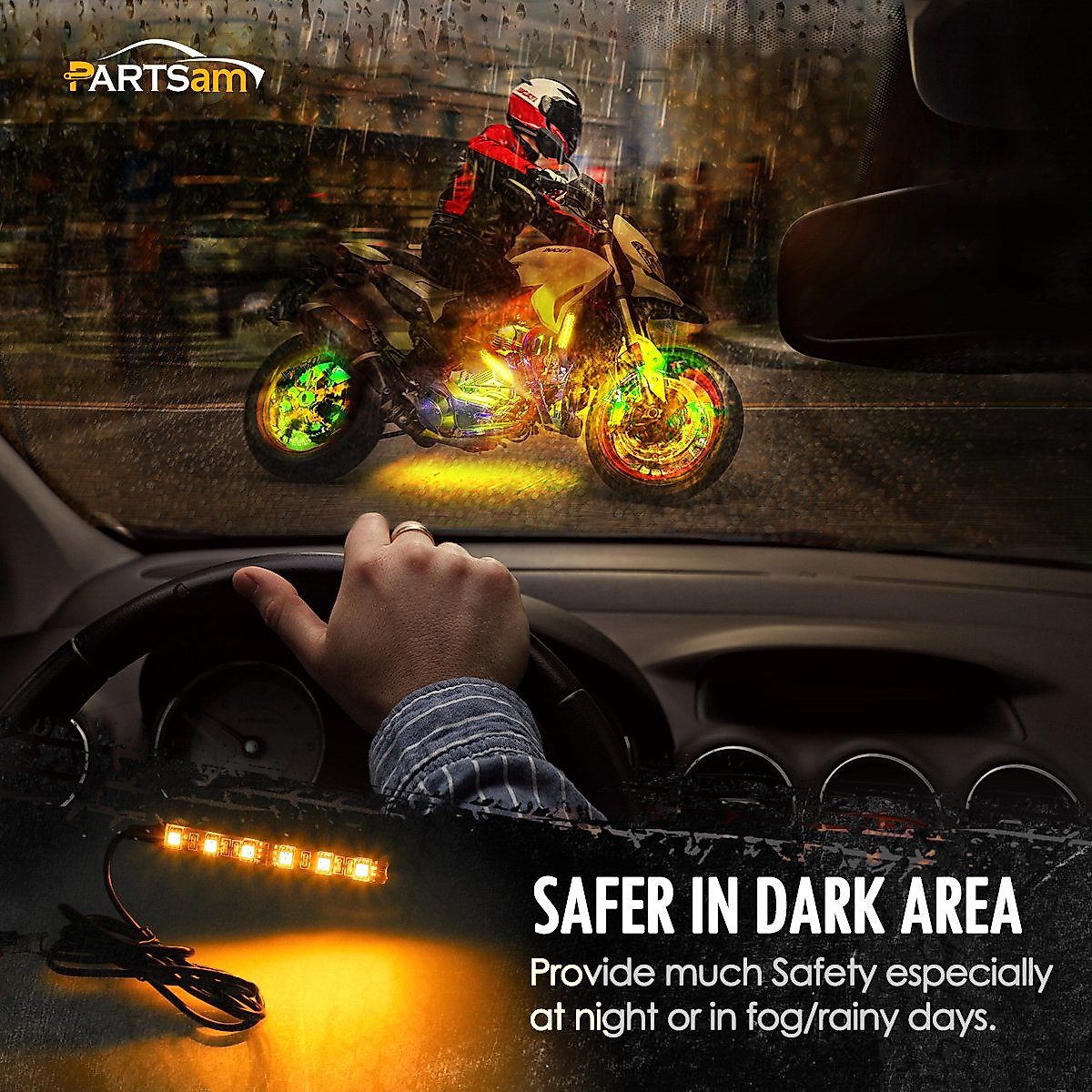 Partsam 4'' Amber Flexible Motorcycle LED Turn Signal Tail Third Brake Lights Bar Strip, IP68 Waterproof Universal Motorcycle LED Tail Brake Running Light Bar for Motorcycle Trailer ATV, 2Pack