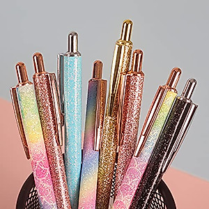 6 PCS Ballpoint Pens, Glitter Rose Gold Click Ball Pens, Metal Retractable Pen, Black Ink Medium Point 1mm, Gifts and Office Supplies