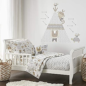 Levtex Baby Kenya Animals Beige, Grey, White - 5PC Toddler Set - Neutral Kids Bedding- Reversible Quilt, Fitted Sheet, Flat Sheet, Standard Pillow Case, Decorative Pillow