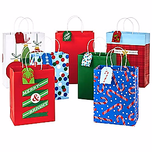 Hallmark Christmas Assorted Gift Bag Bundle with Mix-n-Match Gift Tags, Traditional (Pack of 7 : 3 Large 13", 4 Medium Gift Bags 9"; 7 Gift Tags)