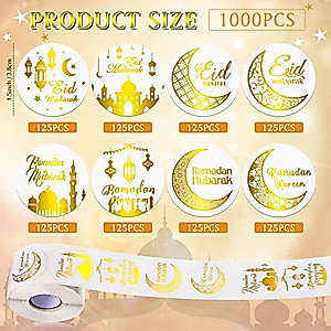 1000 Pcs Ramadan Stickers 1.5 Inch Eid Mubarak Stickers Ramadan Kareem Stickers Ramadan Mubarak Stickers Islamic Muslim Gift Labels Ramadan Kareem Labels for Eid Party Decorations Supplies, 8 Styles