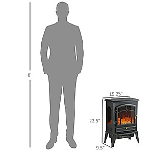 HOMCOM Electric Fireplace Stove, 22" Freestanding Fireplace Heater with 3-Sided Realistic Flame, Overheating Protection, Adjustable Temperature, Portable, 750W/1500W, Black
