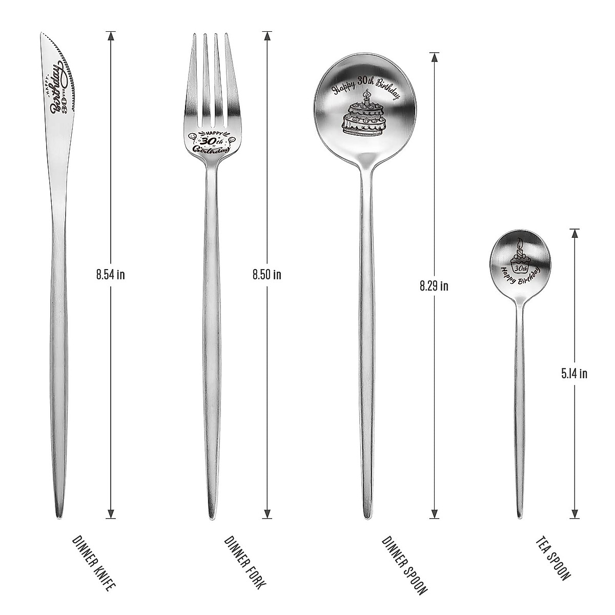 Happy 30th Birthday Spoon&Fork Gifts Engraved Cutlery Set Personalized Birthday Gifts for Son Daughter Sister Brother Friends