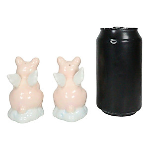Set Of 1 Ceramic When Pigs Fly Angel Pig Couple On Clouds Kissing Salt And Pepper Shakers