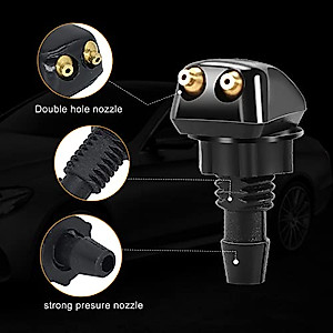 Dewkou Pack-2 Car Front Windshield Washer Nozzles, Car Double-hole Wiper Washer Nozzle Kit, Fits for Most Cars Chrysler BMW Buick Chevrolet Dodge Sprayer Replacement Parts (Black)
