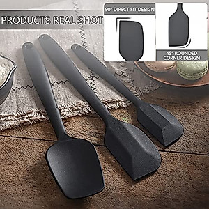 MEKBOK Silicone Spoon Spatula Set,(3 pieces)-Heat-resistant non-stick flexible rubber spatula set, Cooking Mixing Baking Kitchen Utensils Set of (black)