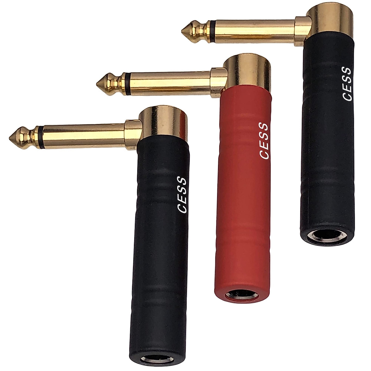 CNCESS CESS-244 Right Angle Guitar Adapter 1/4 Inch TS Female to Male, 6.35mm Adapter, Gold-Plated Connectors, Metal Housing with Heat Shrink Protection, 3-Pack
