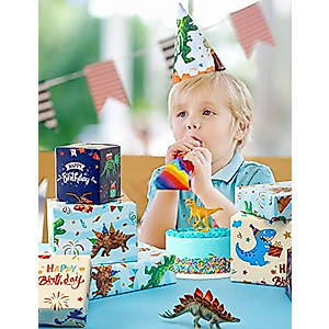 WERNNSAI Dinosaur Wrapping Paper - 10 Sheets Dinosaur Gift Wrapping Paper for Boys Girls 3 Styles Patterns Wrap Paper Rolls Happy Birthday Wrapping Paper Dino Party Favor Present (20’’ x 27’’/ Sheet)