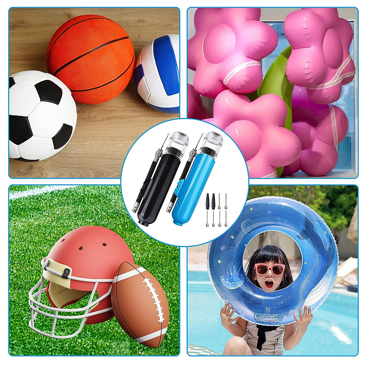 2PCS Ball Pumps with 5pcs Needles, Haploon Air Pump for Balls Portable Two-Way Quicker-Fill Hand Air Pump for Inflatables Soccer Basketball Volleyball Football Yoga Sport Balls Pool Floats Bike Tire