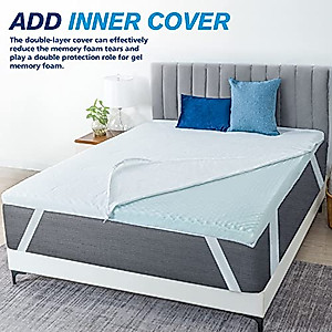 Memory Foam Mattress Topper King, Marine Moon 3 Inch Cooling Gel-Infused Egg Crate Foam Bed Topper Pad, Supportive & Pressure Relieving with Soft Cover for King Size Bed