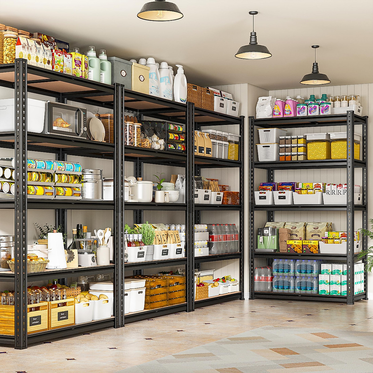 REIBII 2020LBS Storage Shelves 5 Tier Garage Shelving Heavy Duty 72" H x 35.55" W x 16" D Adjustable Metal Shelving Unit for Garage Shelves Utility Rack Shelf for Basement Pantry Closet Shelves,Black