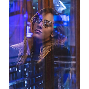 FEISEDY Cat Eye Fashion Metal Frame Mirrored Flat Lenses Women Sunglasses B2206