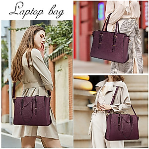 Laptop Bag for Women 15.6 Inch Large Capacity Laptop Tote Bag Waterproof Lightweight Leather Shoulder Handbag Professional Office Briefcase Classy Computer Work Bag, Wine Red