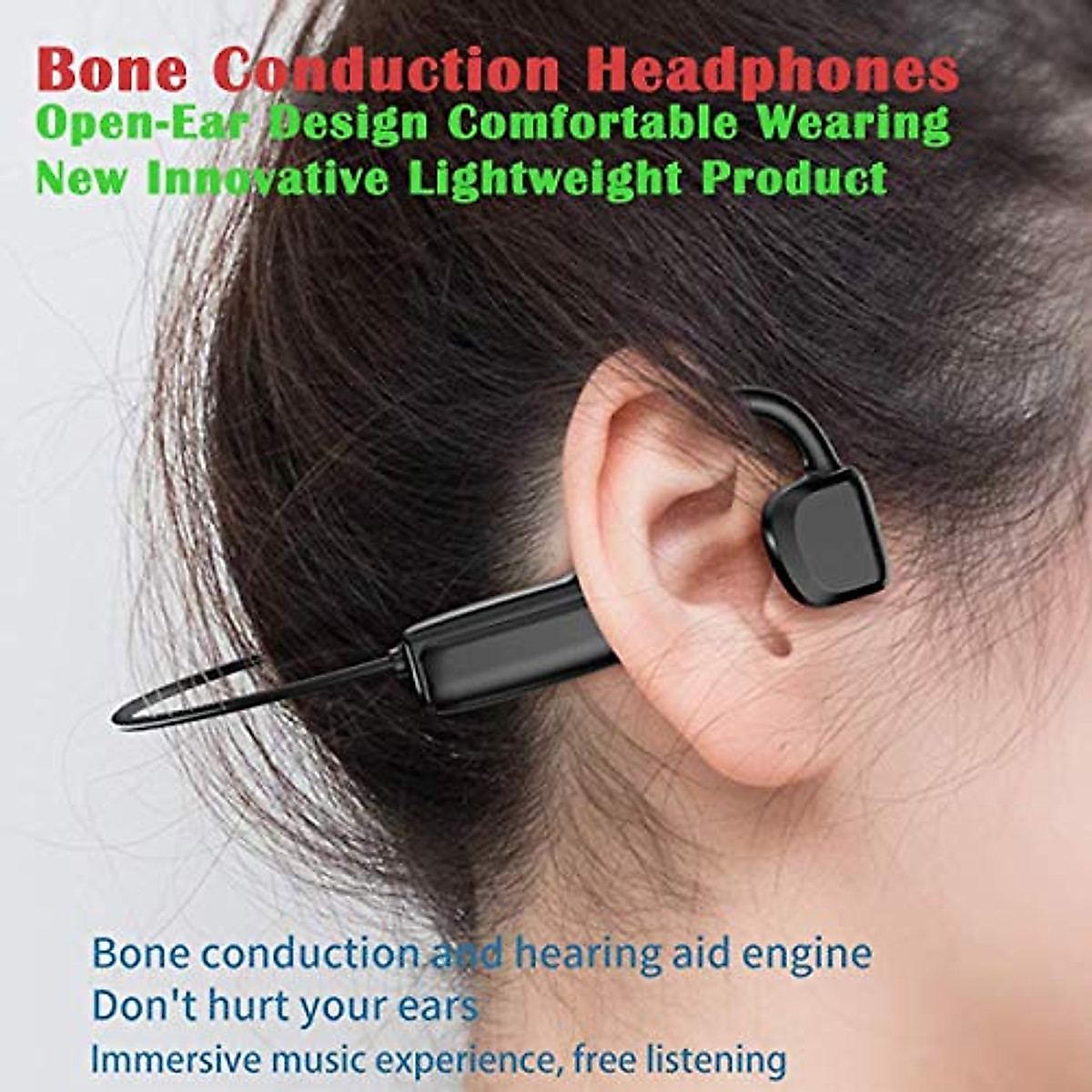 IHAO Open Ear Air Conduction Headset Wireless Bluetooth Sport Headphones with Mic Earphone Lightweight Painless Wearing Sweatproof Earpiece Stereo Earphone for Running Hiking Bicycling