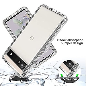 Dzxouui for Google 6A Case with [2 Pack] Screen Protector, Pixel 6A Case, Heavy Duty Shockproof Bumper Full Body Transparent Soft TPU Protection Cover Phone Cases for Google Pixel 6A, Clear