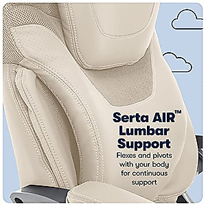 Serta AIR Health and Wellness Executive Office Chair, High Back Big and Tall Ergonomic for Lumber Support Task Swivel, Bonded Leather, Comfortable Cream