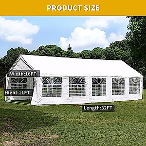 DWVO 16x32 ft Outdoor Heavy Duty Party Tent Wedding Event Shelters Upgraded Galvanized Canopy with Large White Roof, Removable Sidewalls & Storage Bags