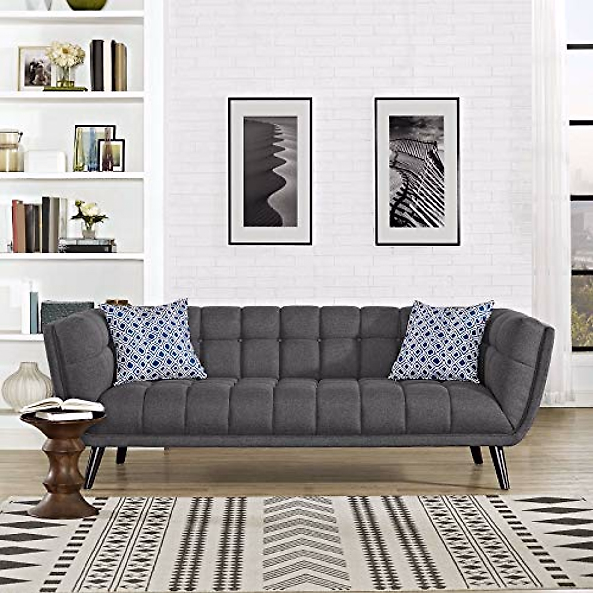 Modway Bestow Upholstered Fabric Button-Tufted Sofa In Gray