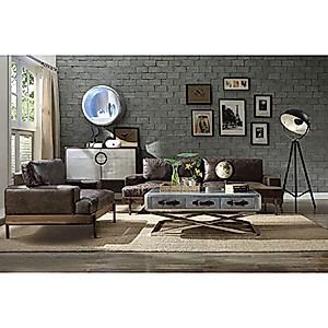 ACME Sofa Oak & Distress Chocolate Top Grain Leather