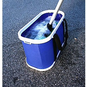 Camco Rectangular Collapsible Wash Bucket with Zippered Storage Case-Ideal For Large Wash Brushes,Perfect For Car,Truck,Boat and RV Washing-Holds 5 Gallons (42973),Blue and White,One Size