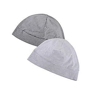 Headshion Cotton Skull Caps for Men Women,2-Pack Lightweight Beanie Sleep Hats Breathable Helmet Liner Light Grey,White Smoke