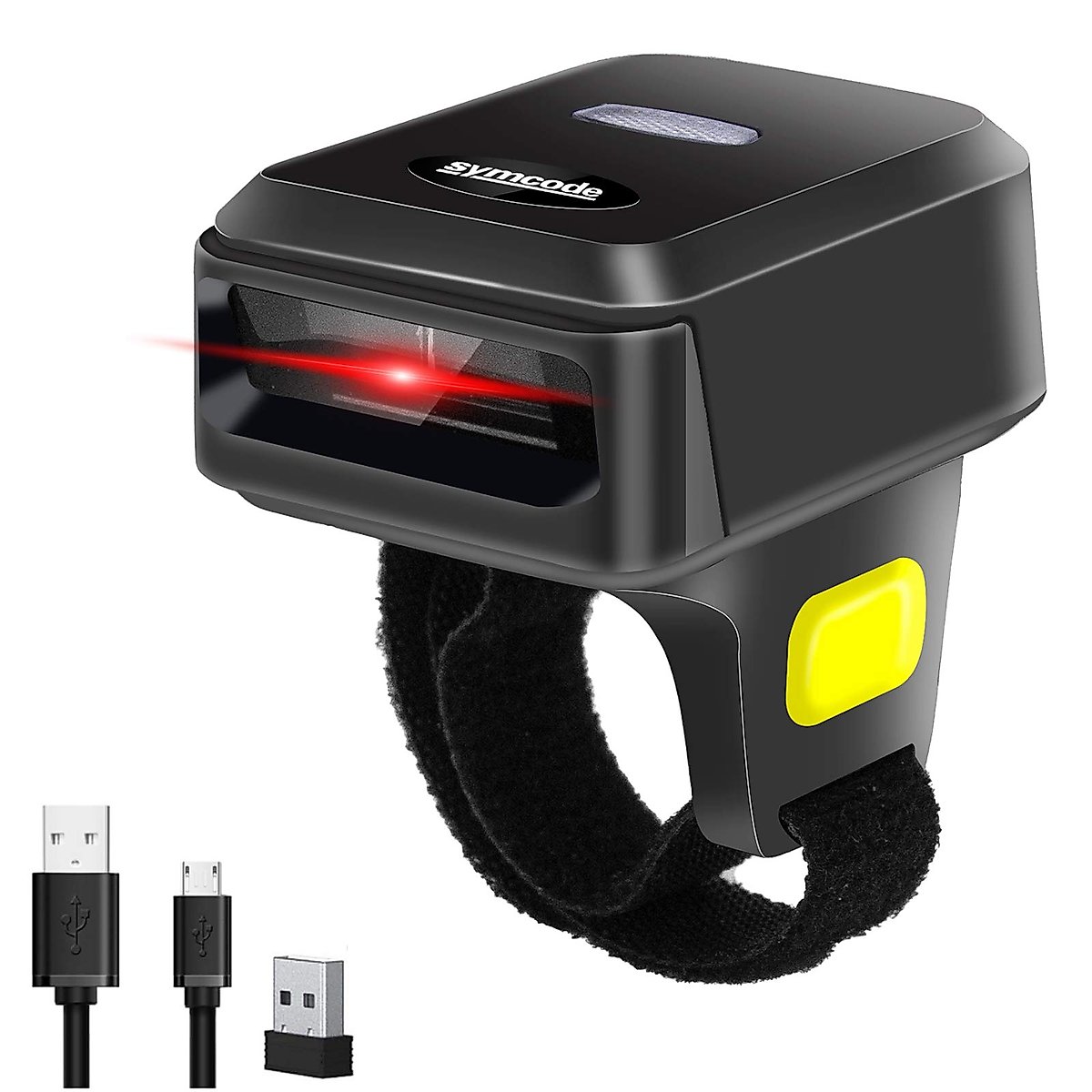 Symcode 2D Bluetooth Wireless QR Barcode Scanner,Portable Ring Wearable Finger 1D 2D Mini Bar Code Reader Scanner Suppot Screen Scanning with Bluetooth & 2.4GHz Wireless & Wired Connection Scanner