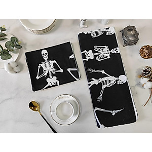 Chic Decor Home Halloween Kitchen Towels Funny Skeleton Yoga Tea Towel Microfiber Absorbent Washable Black White Soft Hand Dish Towel Cleaning Cloth，18 x 28 Inch (WXH-210715-SWHH04529WJGBCDH)