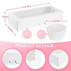 Zopeal 540 Pcs Valentines Day Cookie Strawberry Boxes with Window and Mini Cupcake Liner Set 40 Popup 12.5 x 5.5 x 2.5 Inch Treat Pastry Box and 500 Baking Cup for Valentines Baking Muffins Pastries