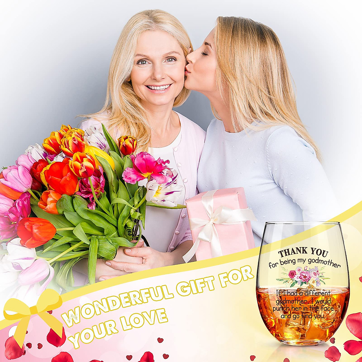 Thank You for Being My Godmother Wine Glass, Personalized Mother's Day Birthday Christmas Gift for Godmother Mother, 17 Oz Godmother Announcement Wine Glass for Godmother from Godchild (Thank You)