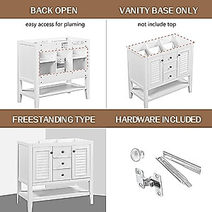 i-POOK 35" Bathroom Vanity Without Sink, Modern Undermount Bathroom Sink Cabinet with 2 Cabinets, 2 Drawers, Open Shelf and Adjustable Divider, Freestanding Bathroom Vanities, White