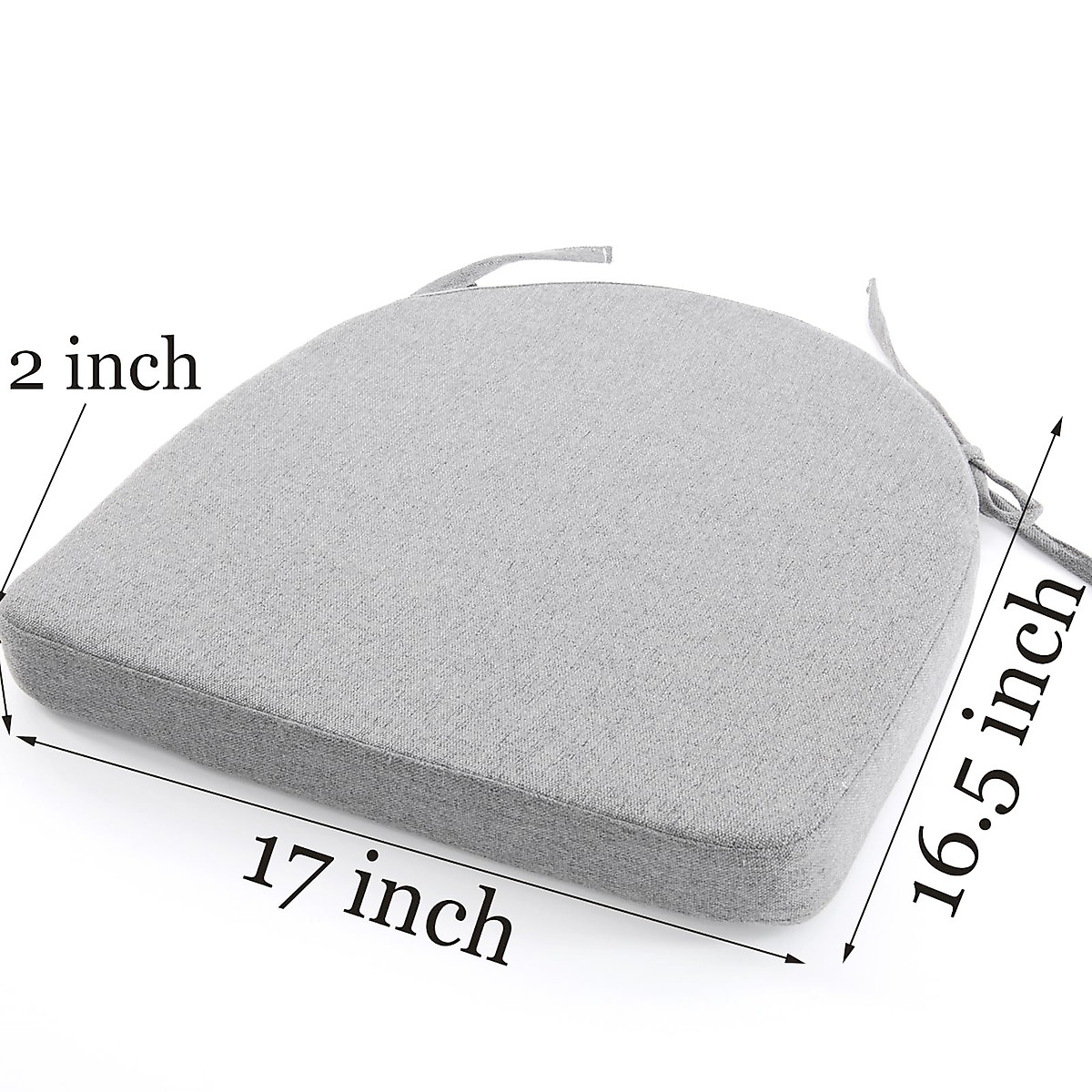 Eiury Kitchen Chair Cushion - 17"x16.5" Indoor Chair Pad with Ties for Dining Chairs - Non-Slip U-Shaped Rubber Back - Machine Washable Seat Cover - Grey