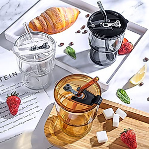 cosnou 13 OZ/400ML Ice Coffee Glass Tumbler with Straw and Lid Sealed Carry On, Thick Wall Water Glass Cup Mug Tea （Amber）