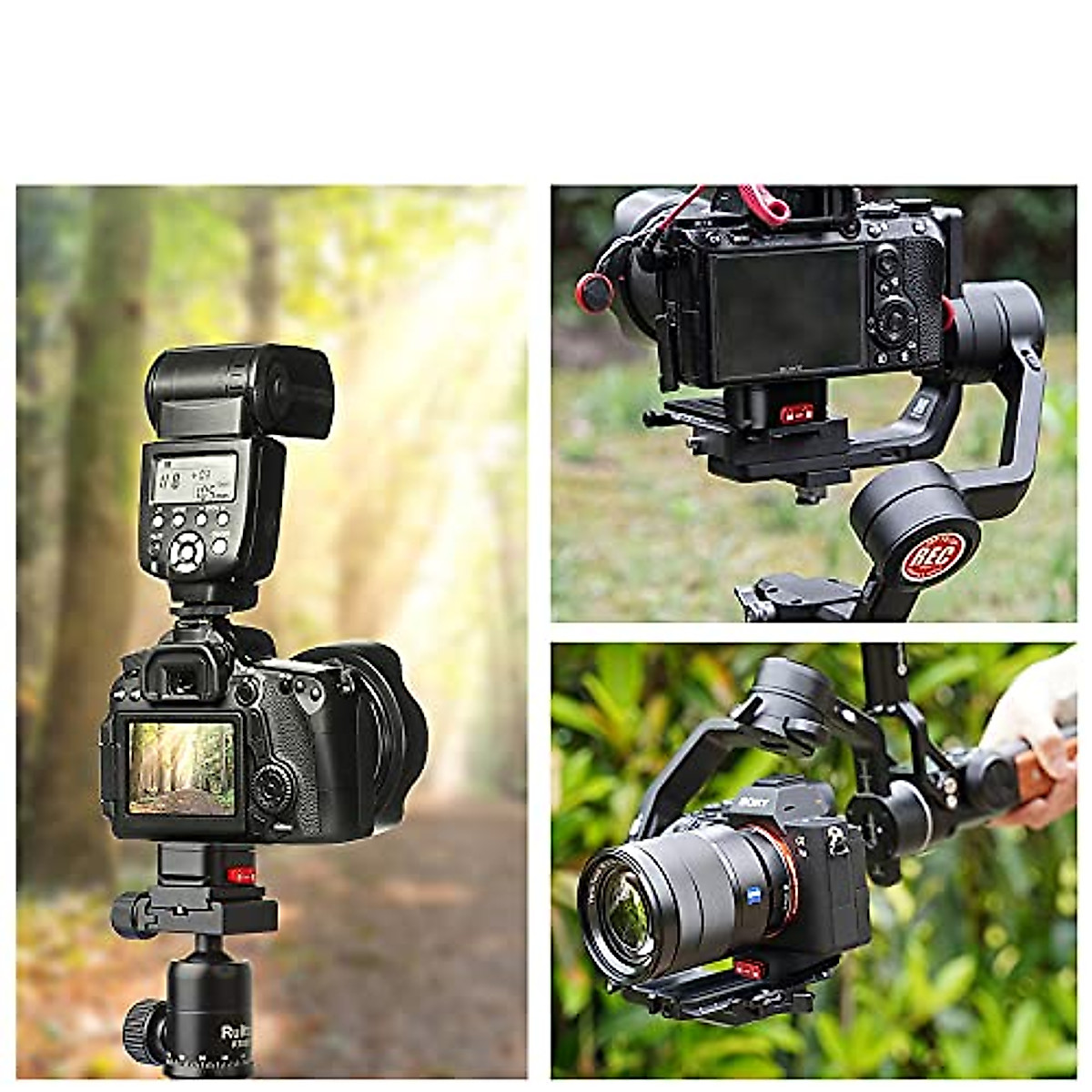 Quick Release Plate, Camera Tripod Mount Arca Swiss QR Plate Fast Claw Clamp Compatible with Canon Sony Nikon Pentax DSLR/SLR /Zhiyun/Feiyu/DJI/Moza Stabilizer, Tripod Slider Gimbal