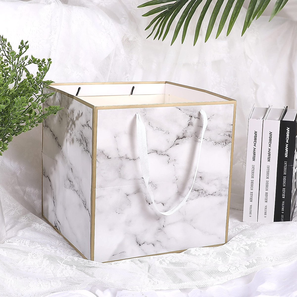 2 PCS Extra Large Gift Bag 11.8 Inch Marble Big Paper Bag with Handle Square Giant Gift Bag XL Big Wedding Gift Bag Huge Reusable Wedding Present Bag for Birthday Party Presents Flowers by Yerpkefey (1 White 1 Black)