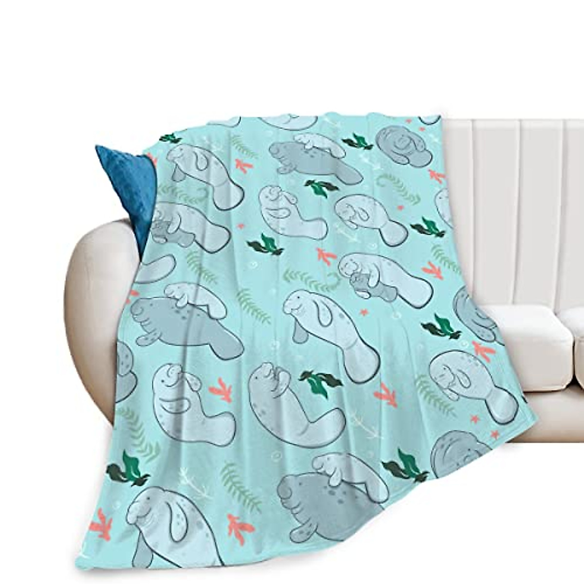Jbiovwdc Manatees Fleece Throw Blanket LightweightSoft Cozy Plush Blanket for Couch Bed Sofa Travelling Camping for Kids Adults Gifts