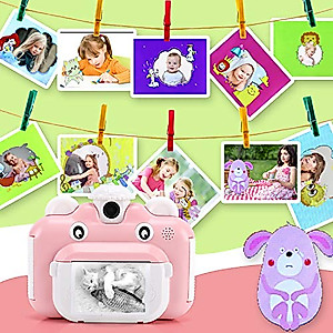 Barchrons Instant Print Digital Kids Camera 1080P Rechargeable Kids Camera for Girls Video Camera with 32G SD Card Gift for 6-12 Years Old Girls Boys