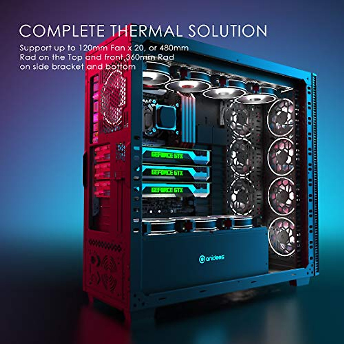 anidees AI Crystal XL PRO RGB Full Tower Tempered Glass XL-ATX/E-ATX/ATX Gaming Case Support 480/360 Radiator, Optical Drive, Includes RGB 120x5 PWM Fans/LED Stripsx2 - AI-XL-PRO-RGB (PC Case ONLY)
