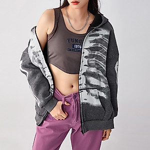 Karwuiio Women Men Zip Up Hoodie Y2k Vintage Graphic Oversized Sweatshirt Jacket Pullover Coats Gothic Streetwear (All Black, XL)