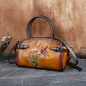 ZHUHW Leather Women's Bag Flower Handbag Hand-Painted Chinese Style Floral -Shoulder Messenger Bag (Color : D, Size