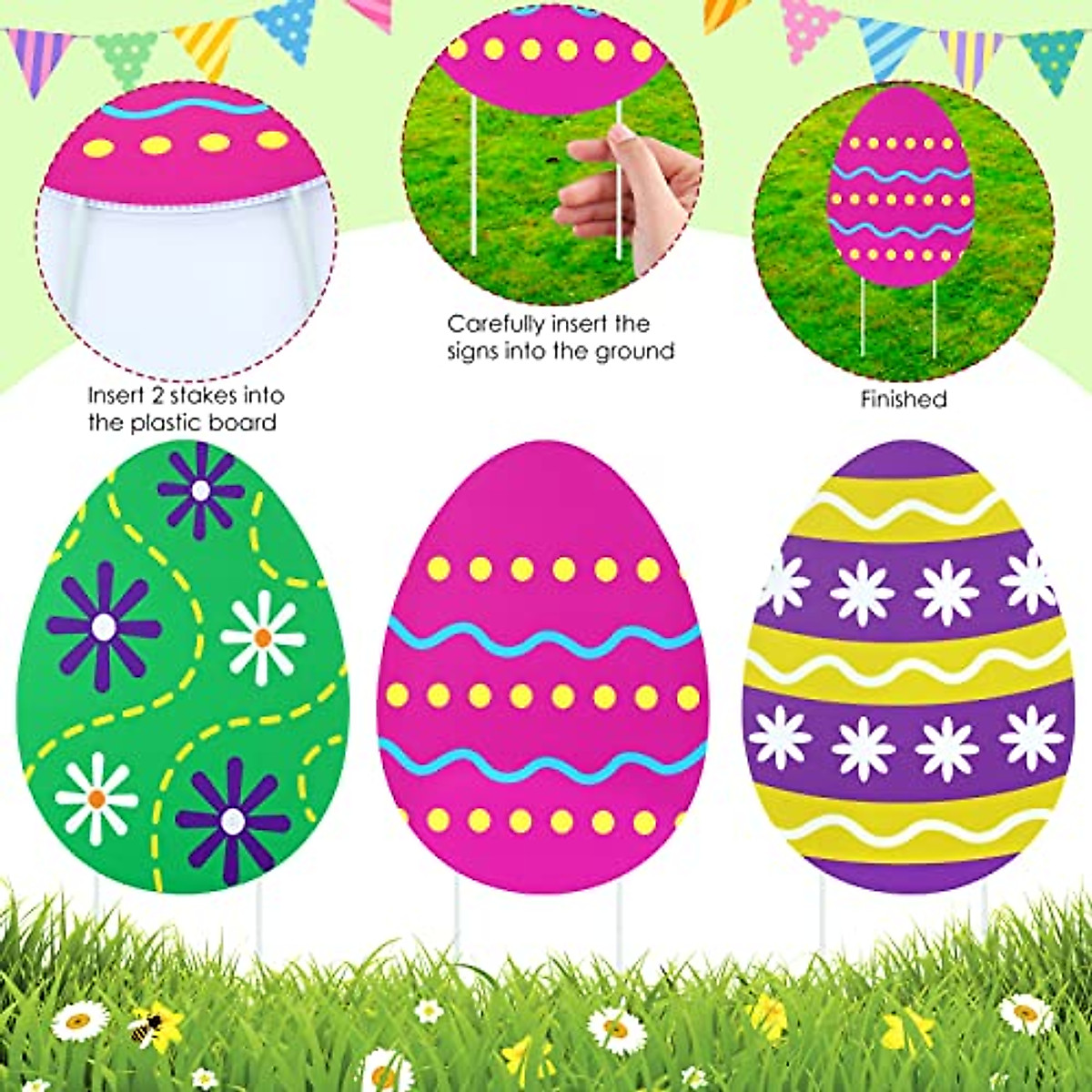 Cosyway 11 PCS Easter Yard Signs, Outdoor Easter Decorations Yard Stakes Waterproof Plastic Egg Shaped and Happy Easter Signs for Lawn Yard Garden Holiday Decor