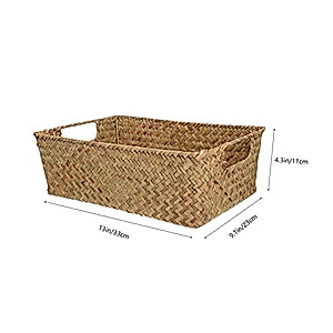 DOITOOL Large Woven Basket for Storage Natural Wicker Basket for Organizing, Wicker Storage Basket with Handle for Pantry, Hand Woven Basket for Bedroom, Living, Shelves, Beige, 33X23X11CM