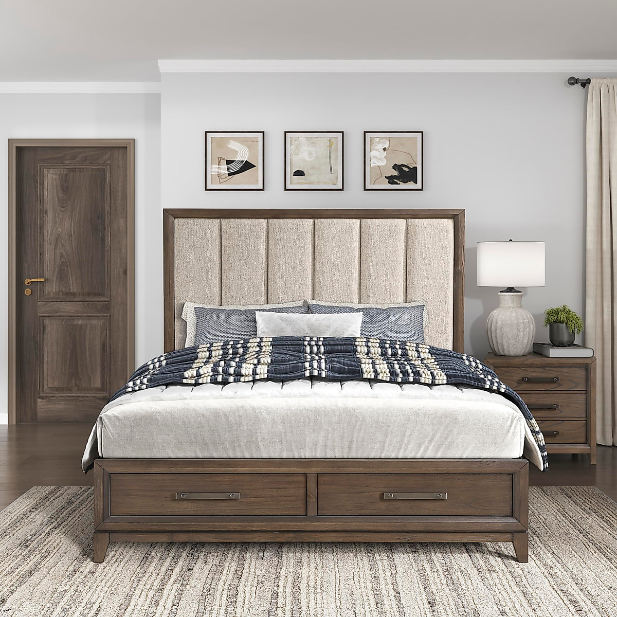 Lexicon Strader Platform Bed with Footboard Storage, Cal King, Dark Walnut